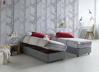 Talamo Italia Einzelbett Melissa, Bettkasten mit Stoffbezug, 100 % Made in Italy, seitliche Öffnung, geeignet für Matratze 80x190 cm, Grau