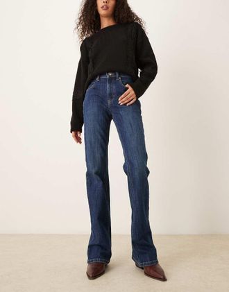 Free People Jean droit &agrave; taille haute avec double noeud - Bleu &eacute;g&eacute;en
