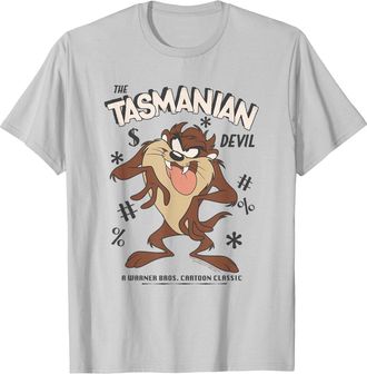 Looney Tunes Looney Tunes Tasmanian Devil T-Shirt - Herren, Silber, S, Halbarm, Crew Neck, Regul&auml;re Passform, Cartoon, Vintage, Unisex, Imported, Polyester