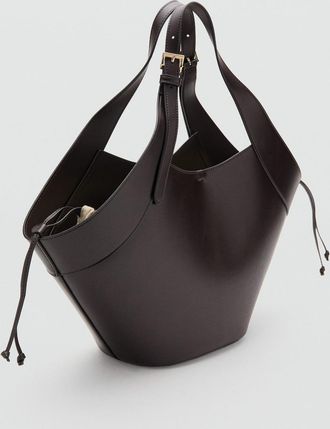 Mango Grand sac &agrave; double anse avec boucles chocolat - Femme - Taille unique - MANGO