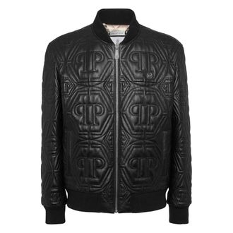 Philipp Plein Gepr&auml;gter Lederbomber mit Monogramm - - Jackets - Herren - Schwarzk - S