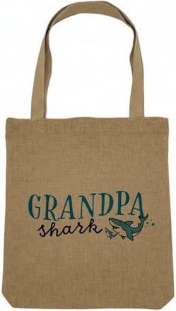 Fabulous Sac Shopping Tote Bag Aspect Lin - Grandpa Shark Family Cute - Sac de Courses Toile Epaisse 360g Beige Naturel Cabas Port&eacute; Epaule Solide Imprim&eacute; en Fr
