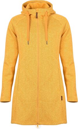 ELKLINE Damen Fleecemantel Durchwärmer | Strickfleecejacke halblang Übergangsjacke Kapuze, Farbe:golden sunset, Größe:42
