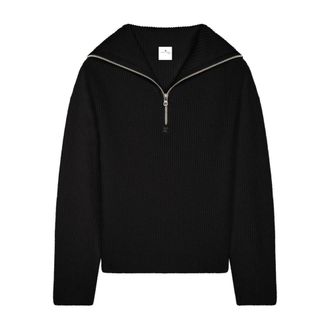Courr&egrave;ges Gerippter Woll-Hoodie mit Rei&szlig;verschluss - - Knitwear - Herren - Schwarzk - XS