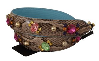 Dolce & Gabbana Womens Brown Exotic Leather Crystals Shoulder Strap Python Bag