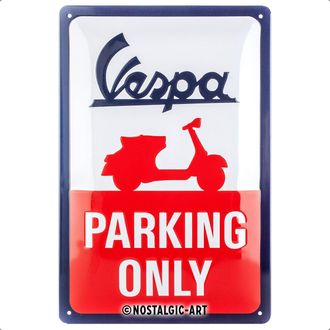 Nostalgic Art Retro Blechschild, 20 x 30 cm, Vespa - Parking Only - Geschenk-Idee für Roller-Fans, Original Lizenzprodukt (OLP), aus Metall, Vintage Design, Blechsc
