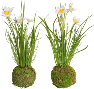 Botanic-Haus künstliche Frühlingsblumen (Narzissen/Osterglocken) im grünen Erdballen, Farbe: weiß-gelb (2 Stück)