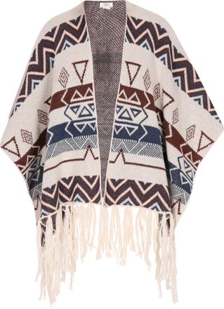 Usha Poncho Damen Wollwei&szlig; Mehrfarbig