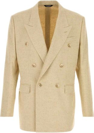 Dolce & Gabbana Homme, Vestes, Beige, Taille: XL Veste crois&eacute;e en soie et chanvre effet tweed