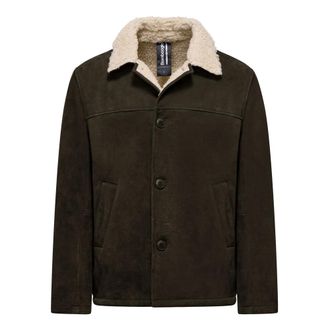 Bomboogie Homme, Vestes, Brun, Taille: L Veste en cuir su&eacute;d&eacute; avec col Sherpa