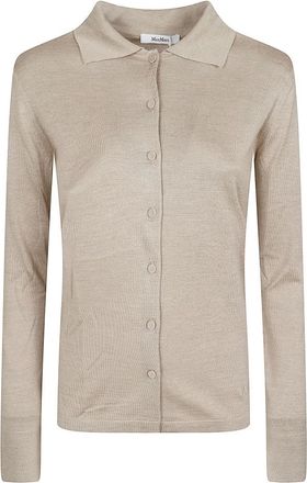 Max Mara Femme, Pulls, Beige, Taille: 42 FR Fine Knit Front-Button Cardigan
