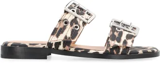 Ganni Womens Feminine Leopard Slides Animalier Elastane Sandal