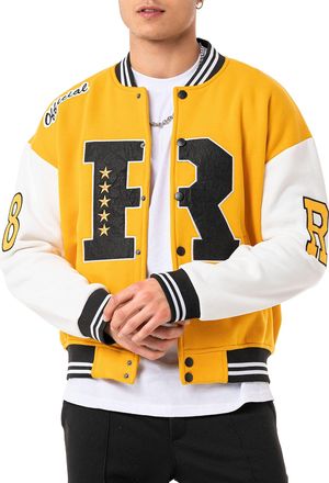 Red Bridge Stylische Collegejacke im Retro-Look Sportliche Varsity-Jacke für Freizeit und Streetwear Mustard - Ecru XL