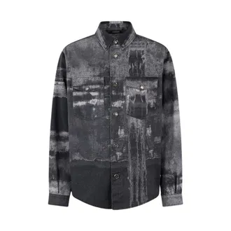 Roberto Cavalli Denim Overshirt mit Used-Effekt und Verlaufsmotiv - - Shirts - Herren - Schwarzk - XL