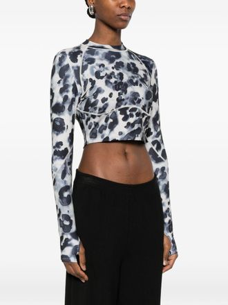 adidas by Stella McCartney Animal-Print Open-Back T-shirt - Grey