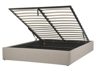 Beliani Letto Matrimoniale Con Contenitore Imbottito Beige Effetto Lino Con Box Portaoggetti 160 X 200 Cm Dinan