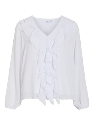 Vila Viane L/S V-Neck Frill Top - Noos