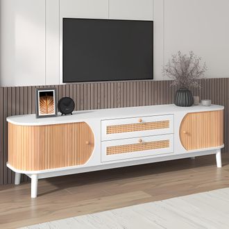 Generic TV Schrank mit T&uuml;ren und Schubladen im nat&uuml;rlichen Landhausstil Rattan Seitenpaneele TV Board mit Staurauml&ouml;sung f&uuml;r Wohnzimmer Moderne Einrichtung ko