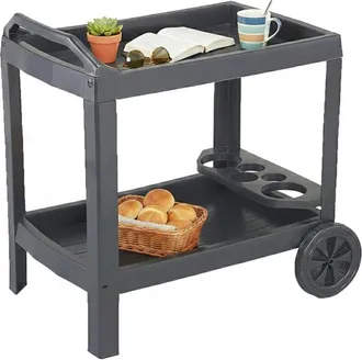 Dmora Chidester Servierwagen, 2 Ebenen, Rollen Made in Italy, mit Glashalter, 53x74x73 cm, Schwarz-Anthrazit