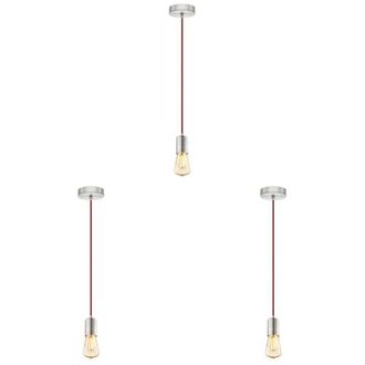 Eglo Pendelleuchte Yorth, 1 flammige Schnurpendel H&auml;ngelampe Vintage, Industrial, H&auml;ngeleuchte aus Stahl in Nickel-Matt, Kabel in Rot, Esstischlampe, Wohnz