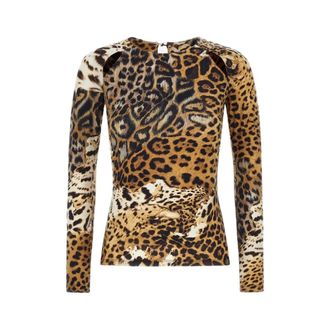 Roberto Cavalli Langarm T-Shirt mit Jaguar Skin Print - - Tops - Damen - Mehrfarbig - XL