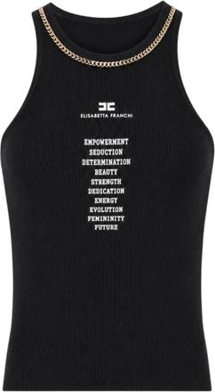 Elisabetta Franchi Top en maille c&ocirc;tel&eacute;e &agrave; col b&eacute;nitier avec finitions contrastantes - Femme - Tops - Noir - Taille: 42 FR