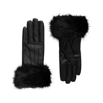 Barbour Gants en cuir avec bordure en fourrure - Femme - Accessoires - Noir - Taille: L