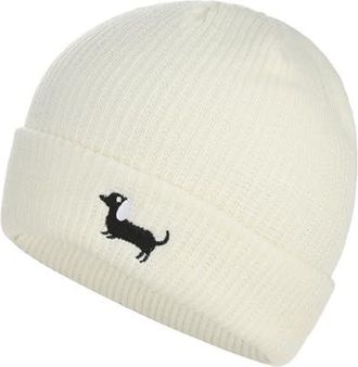 Generic Bonnet tricot&eacute; avec motif de chien brod&eacute; unisexe chaud c&ocirc;tel&eacute; pliable pour une utilisation en ext&eacute;rieur Chapeau dhiver brod&eacute; pour chien Bonnet dhiver 