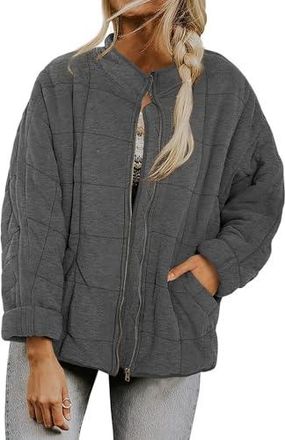 Generic Veste dhiver décontractée et légère matelassée à manches longues avec poches pour femme, gris foncé, XXL
