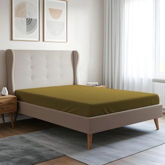 Pizuna 400 Baumwoll-Spannbetttuch 110x200-120x200cm Senfgold, 100% langes Baumwoll-Spannbetttuch, weiches Mako-Satin-Gewebe f&uuml;r bis zu 40 cm Matratzenh&ouml;he (1