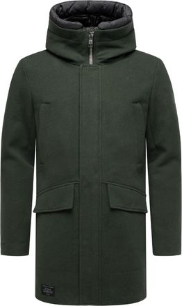 Stone Harbor Herren sportlich-eleganter Wintermantel in Wollmantel-Optik mit Brusttaschen und abnehmbarer Kapuzenblende Fenroos XX Dark Olive Gr. 3XL