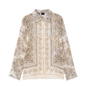 Oltre Femme, Blouses et Chemises, Beige, Taille: 44 FR Chemise en voile &agrave; motifs