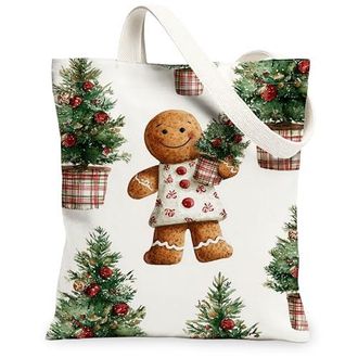 Generic Sacs fourre-tout en toile de pain dépices, joli motif de vacances, sacs à provisions réutilisables, festifs joyeux, légers et lavables à lépaule pour,