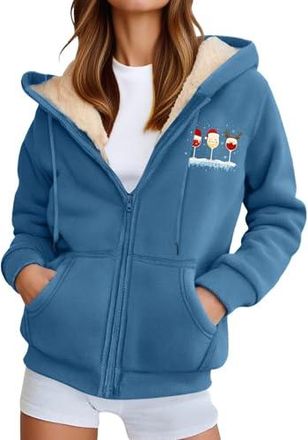 Generic Sweat De No&euml;l Femme Zipp&eacute;, Sweats &agrave; Capuche Femme Manches Longues avec Poche Moche Drole Rigolo Motif Hoodie Grande Taille D&eacute;Contract&eacute;S Thermiques Aut