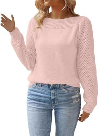Generic Pull pour femme - Coupe ample - Col bateau - Doux et chaud - &Eacute;lastique &agrave; manches longues - Pour lautomne et lhiver, rose clair, XXL