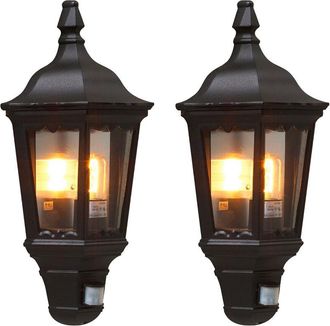 Konstsmide 2er-Set schwarze Wandleuchten Halbschale Bewegungsmelder firenze, E27, Aluminium