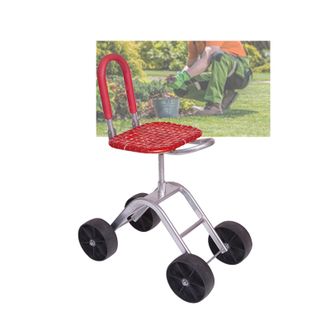 Generic Gartenhocker Mit Rollen, Rollbarer Verstellbarem 360&deg;-Drehsitz, Faltbarer Gartenhelfer for Rasen Und Garten(Red)