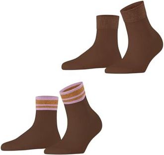 Esprit Retro Glitter Multipack W Sso coton fantaisie lot de 2 paires, Chaussettes Femme, Marron Rosewood 5225, 35-38