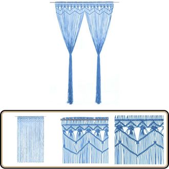 vidaXL Makramee Vorhang Blau 140x240 cm Baumwolle - Makrameevorhang - Fenstergardine - Blauer Vorhang - Baumwollvorhang - Handgefertigter Vorhang