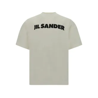 Jil Sander Homme, Tops, Beige, Taille: XS T-shirt en Coton avec Monogramme Contrastant