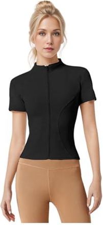 Generic 2026 Vestes de fitness pour femme Coupe ajust&eacute;e d&eacute;contract&eacute;e &agrave; manches courtes Sport Yoga Top, Noir, XXL