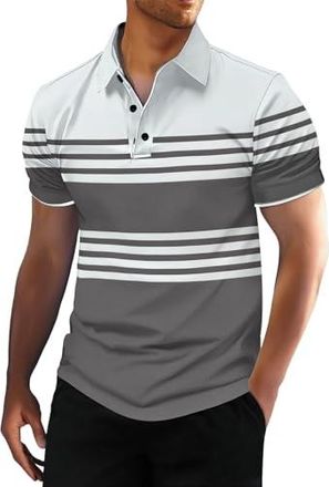 Generic Polo &agrave; rayures pour homme - Manches courtes - Coupe classique - Chemise de travail avec boutonni&egrave;re - Chemise de loisirs - Col rabattu - Haut d&eacute;t&eacute;, gr