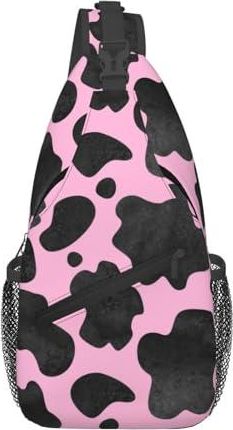 Generic Texture De Vache &Agrave; Taches Noires Et Roses Sac &Agrave; Dos Bandouli&egrave;re Multifonctionnel Sacoche Epaule Antivol Sac &Agrave; Bandouli&egrave;re Pour Excursion Cyclisme Quot