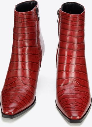Wittchen Damen-Ankle-Boots aus burgunderrotem Krokoleder mit hohem Absatz