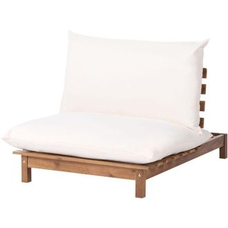 Beliani Chaise Longue de Jardin en Bois dAcacia avec Dossier Inclinable et Coussins Beige Suno