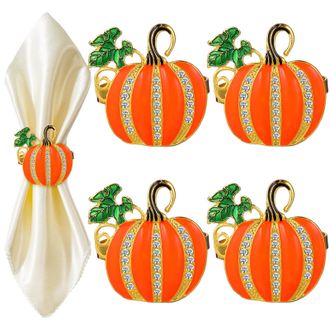 BESTONZON K&uuml;rbis Serviettenringe 4Er Set Herbst Serviettenschlaufen F&uuml;r Thanksgiving Tischdeko Serviettenhalter Orange Stilvoll F&uuml;r Restaurant Hotel Feier