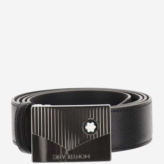 Montblanc Mens Leather Belt With Emblem Black