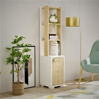 Hanah Home Elegant Bookshelf, White & Sapphire Oak, 29.6 x 134.6 x 21.6 cm | 100% Melamine Coated Particle Board, 18 mm Thick | Ideal for Modern Home & Office