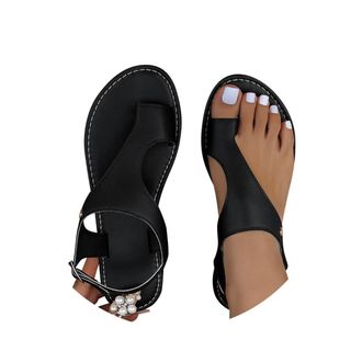 Minetom Sandalen Damen PU Strandsandalen Bequem R&ouml;mer Boho Flip Flops Flache Schuhe Slingback Flache L&auml;ssige Offene Zehentrenner Sommerschuhe Hallux Valgus Bi