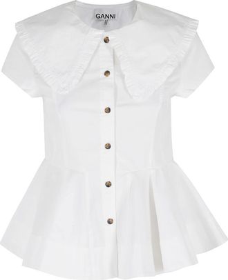 Ganni Femme, Blouses et Chemises, Blanc, Taille: 32 FR Chemise en coton stretch &agrave; col Claudine
